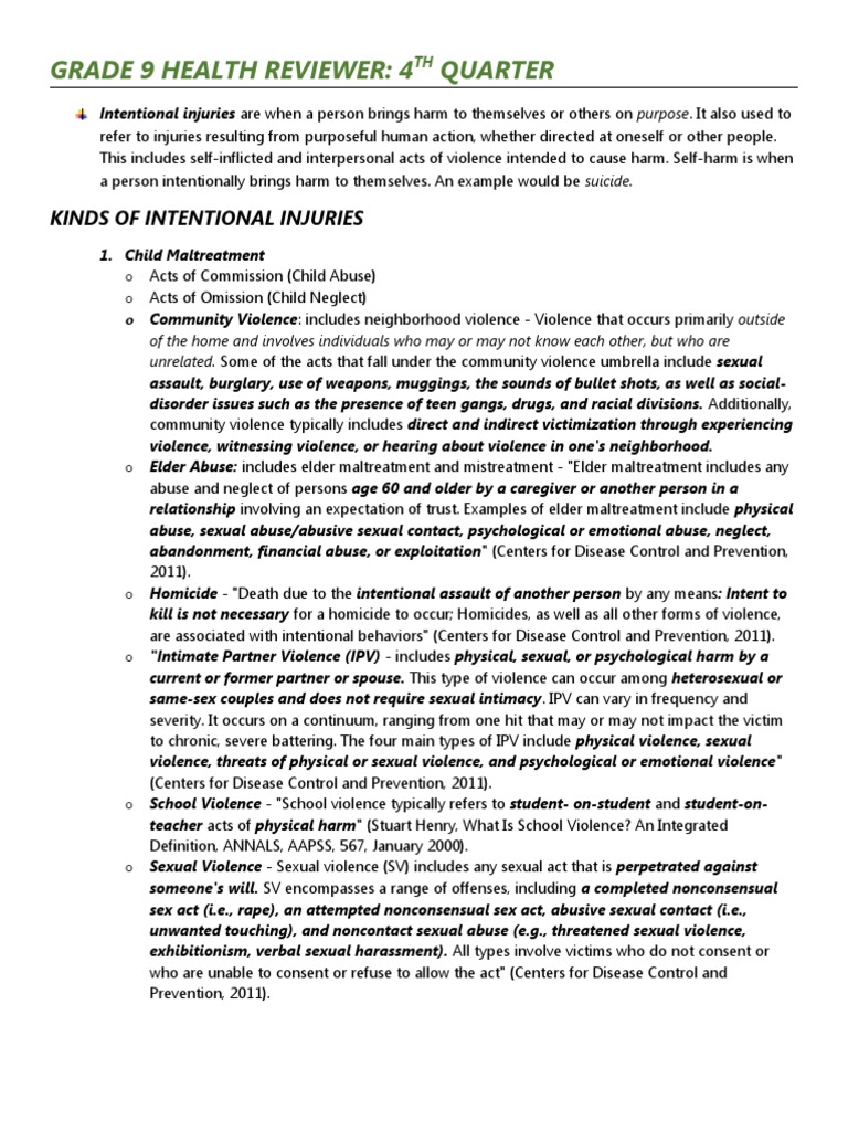 Grade 9 Health Reviewer | PDF | Violence | Child Abuse