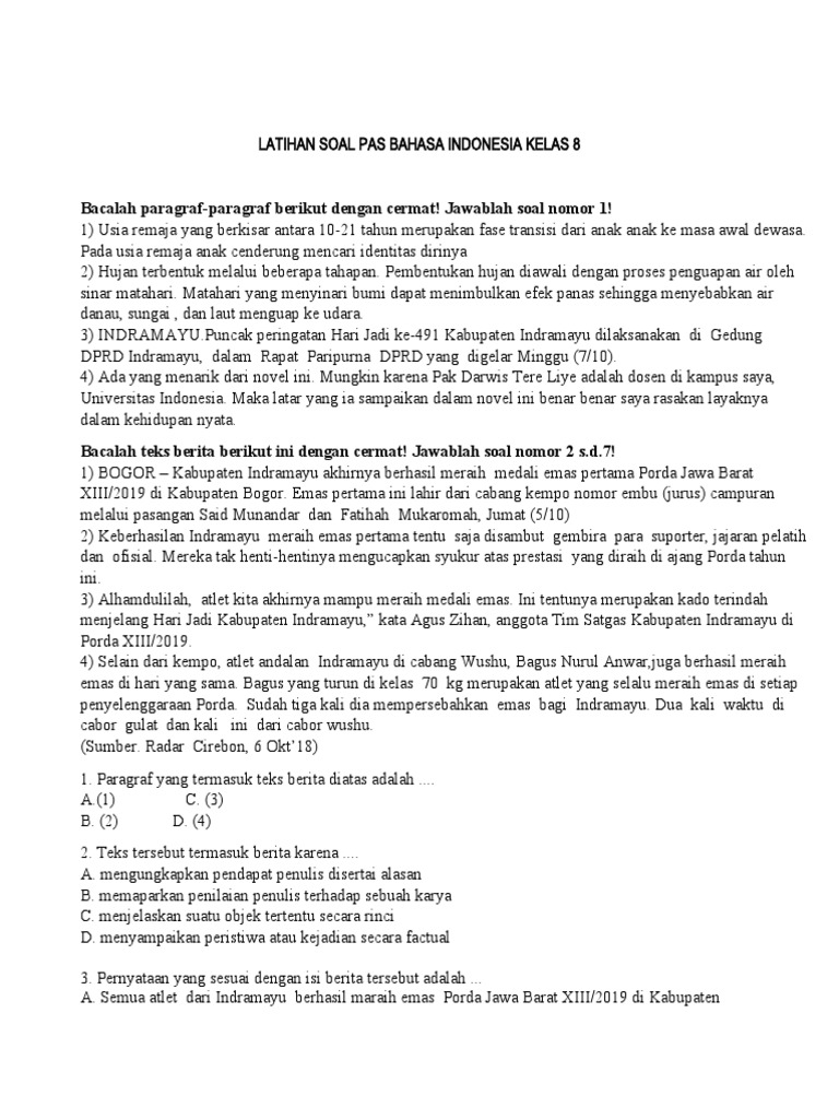 Latihan Soal Pas Bahasa Indonesia Kelas 8 | PDF | Kajian Bahasa Asing