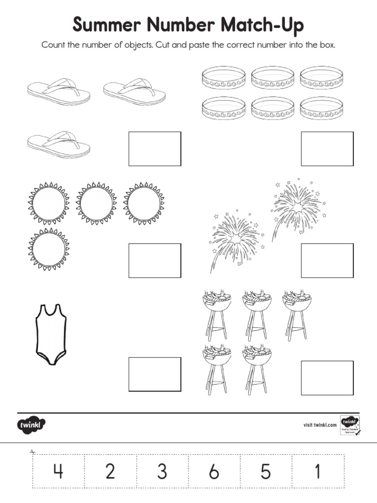 Summer Number Match-Up Worksheet | PDF