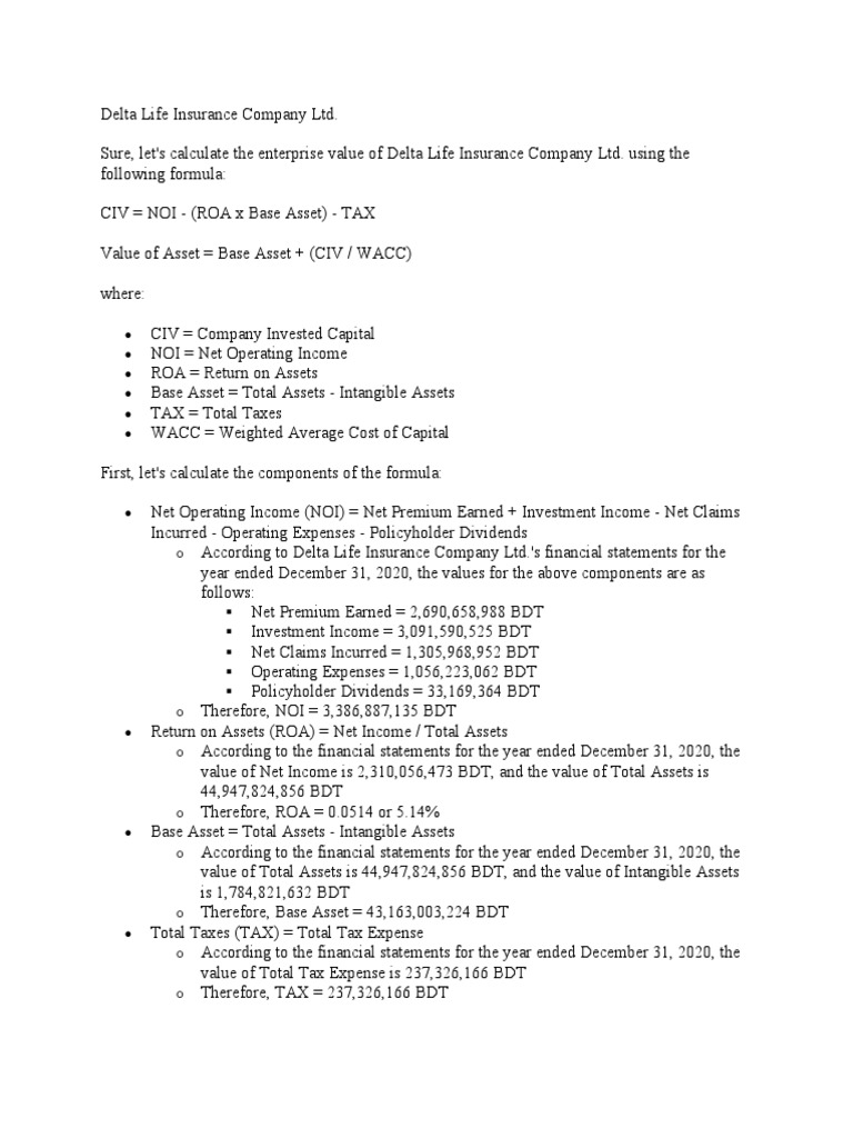 Delta Life Insurance Valuation Analysis | PDF
