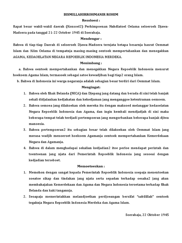 Resolusi Pertahanan Agama dan Negara 1945 | PDF