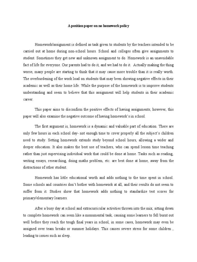 A Position Paper On Banning of Homeworks | PDF | Homework | Behavior ...