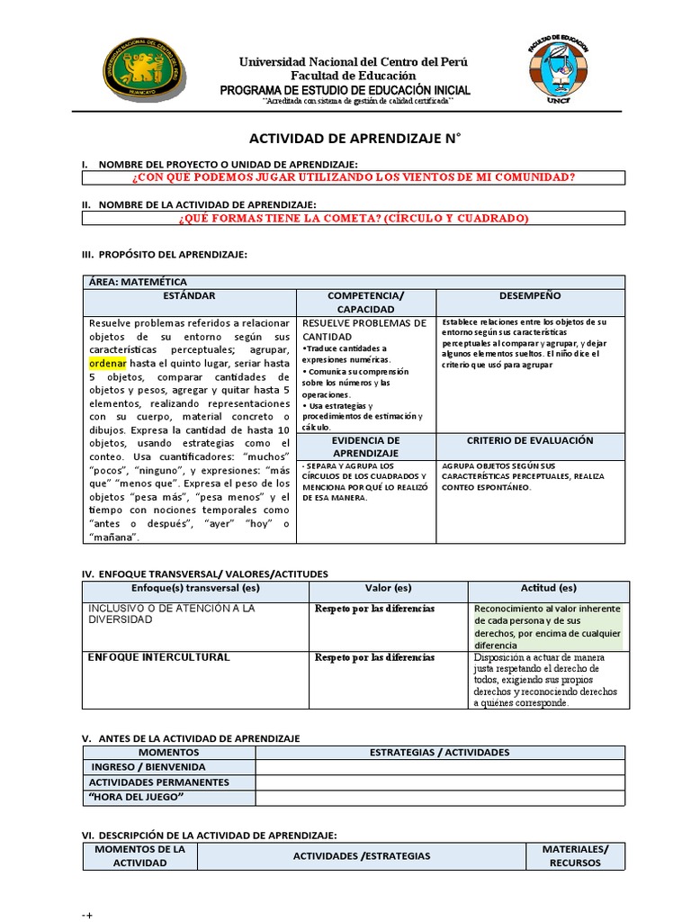 Esquema de Actividad de Aprendizaje 2023 Ok | PDF | Aprendizaje | Evaluación