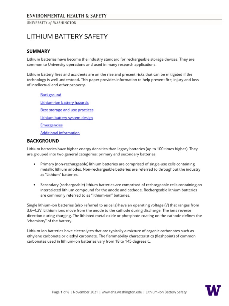 Lithium Battery Safety | PDF | Lithium Ion Battery | Rechargeable Battery