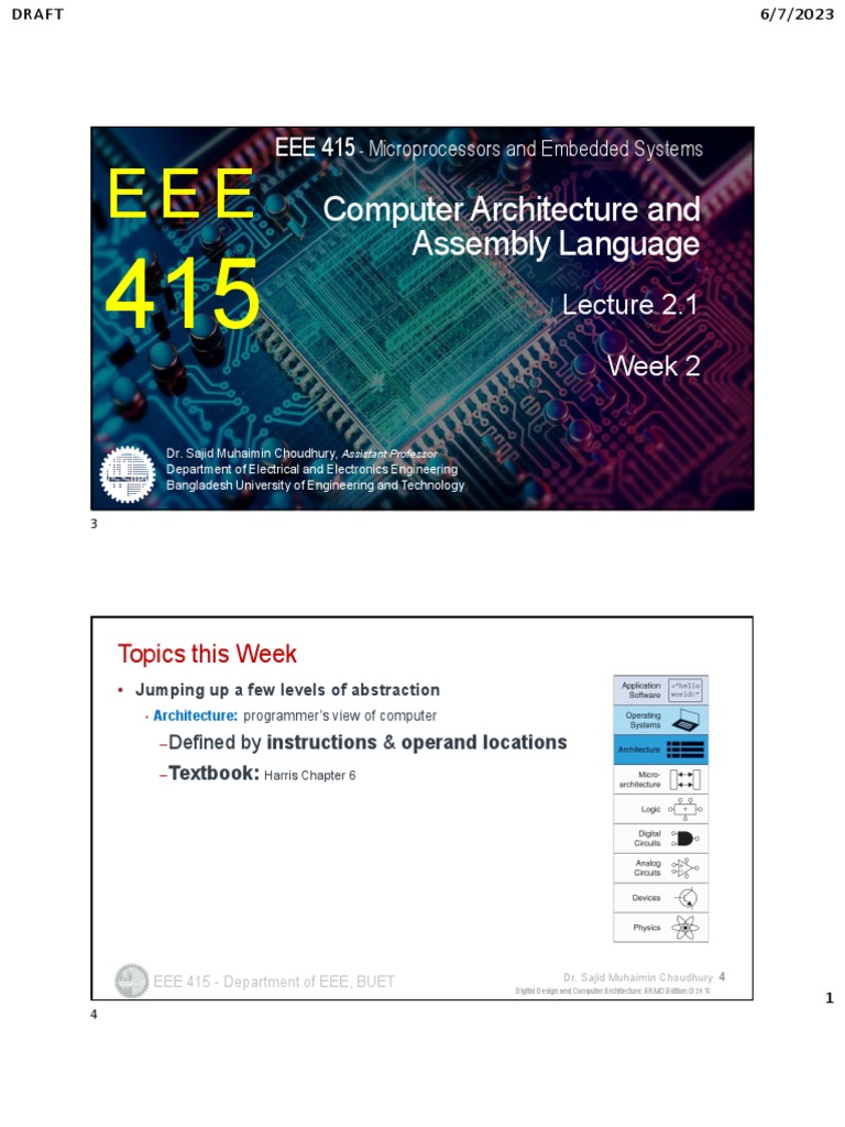 EEE415 Week02 Assembly Language | PDF | Assembly Language | Electrical Engineering