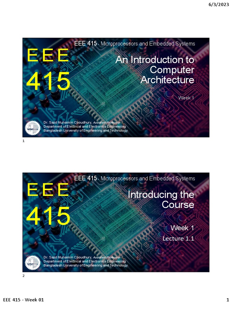EEE415 Week01 Introduction | PDF | Computer Architecture | Electrical Engineering