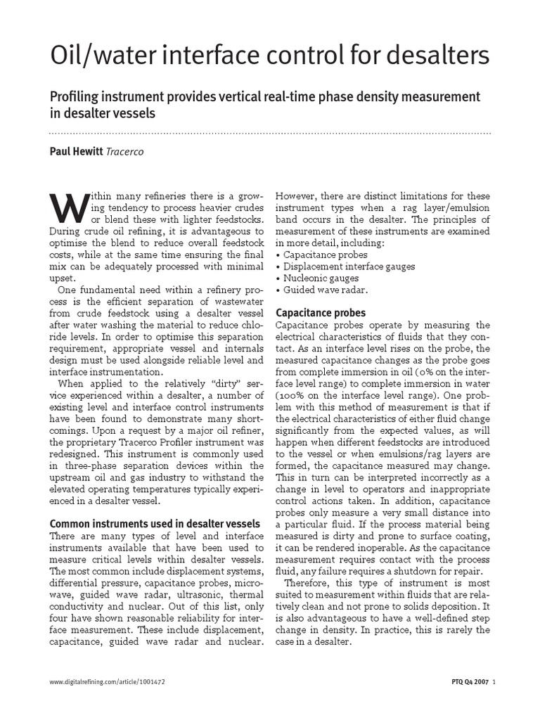 Oi Water Interface For Desalter | PDF