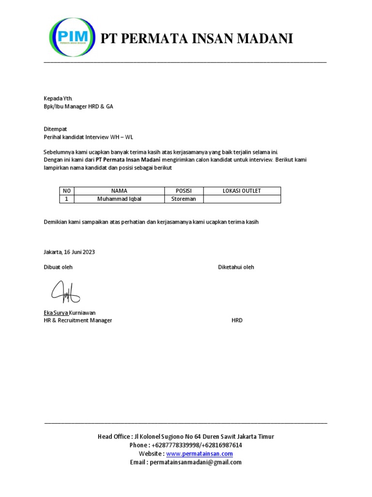Surat Interview Kandidat Muhammad Iqbal-1 | PDF