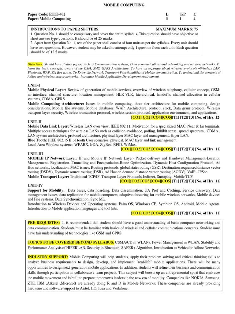 MC Syllabus | PDF | Wireless Lan | Computer Network