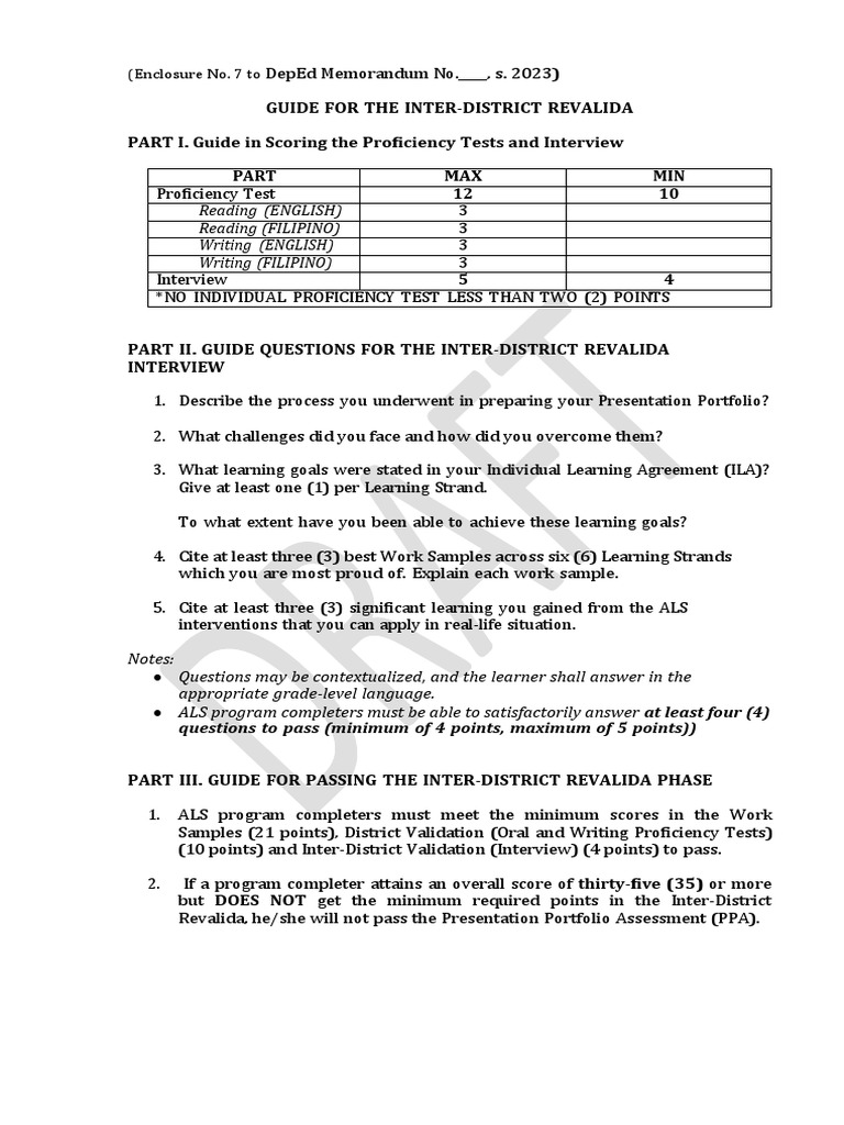 Enclosure No 07 Guide For The Inter District Revalida | PDF | Career & Growth