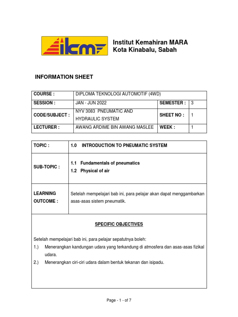 W01 Unit 1.1 (Intro To Pneumatic) | PDF