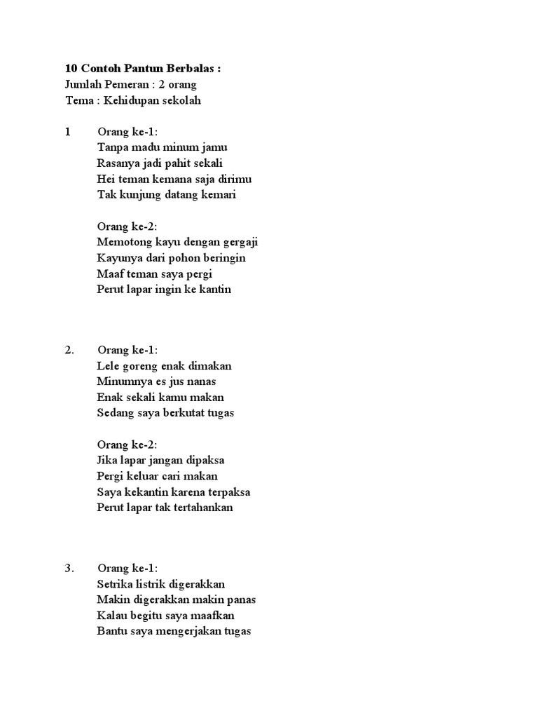 10 Contoh Pantun Berbalas Lucu | PDF