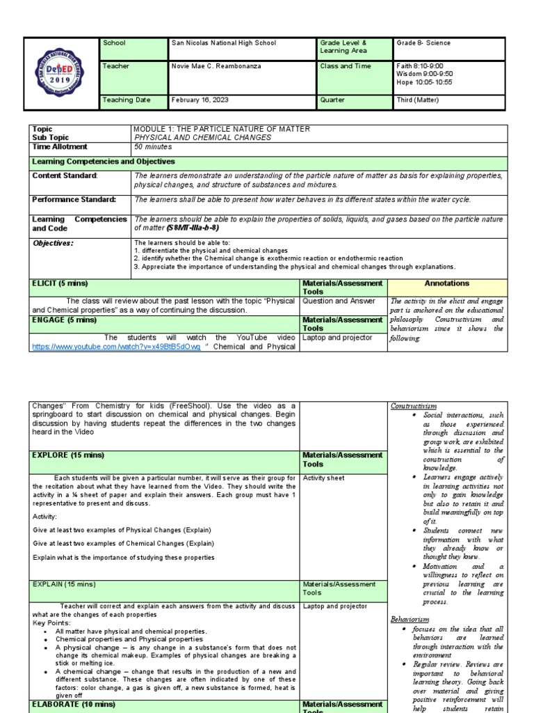 Physical and Chemical Change Lesson Plan | PDF
