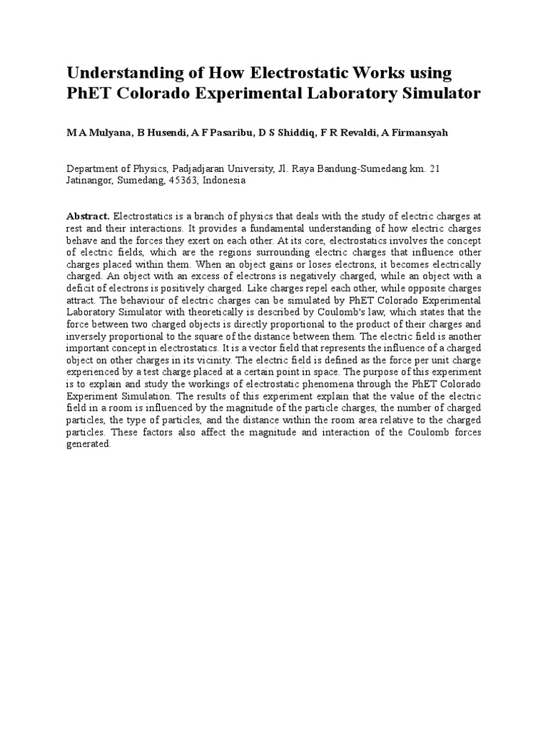 Understanding of How Electrostatic Works Using PhET Colorado ...