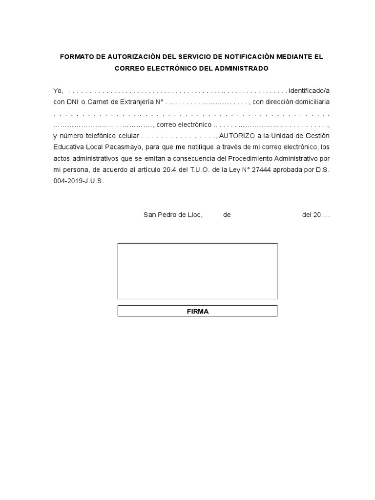 Formato Autorización de Notificación Por Correo Electrónico | PDF Formato Autorización de Notificación Por Correo Electrónico | PDF