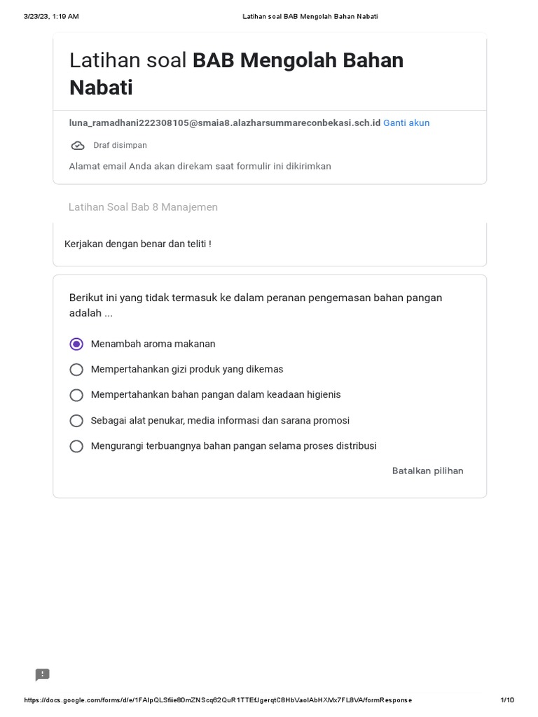 Latihan Soal BAB Mengolah Bahan Nabati Jawaban | PDF | Sains & Matematika