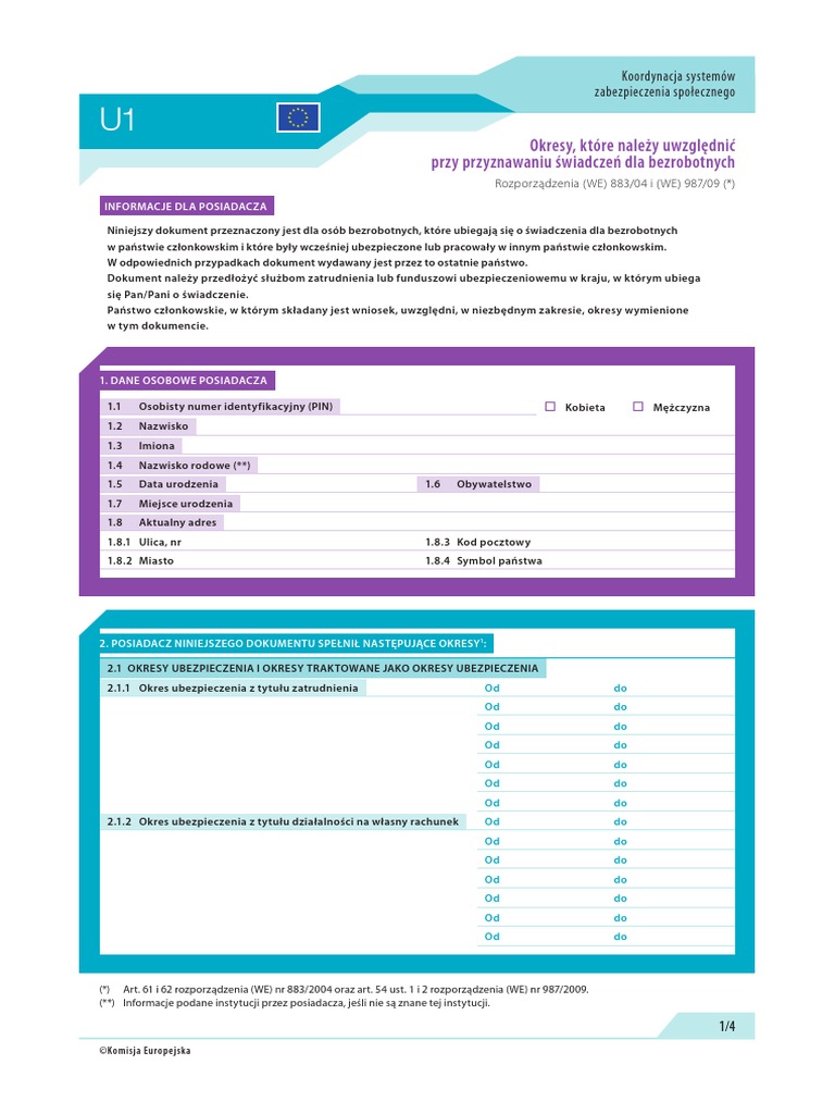 Formularz PD U1 – dokument potwierdzający okresy zatrudnienia ...