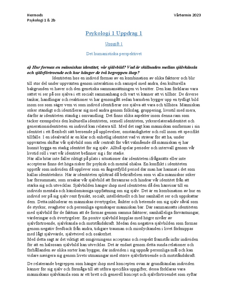 Psykologi1 2b U1 s2 | PDF