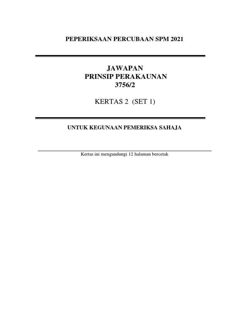 2021 Pahang - Bentong Prinsip - Perakaunan K2 Set 1 Jawapan | PDF