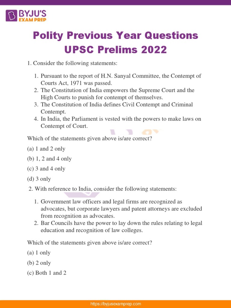 polity_questions_in_upsc_prelims_2022_26 | PDF | Mandamus | Writ