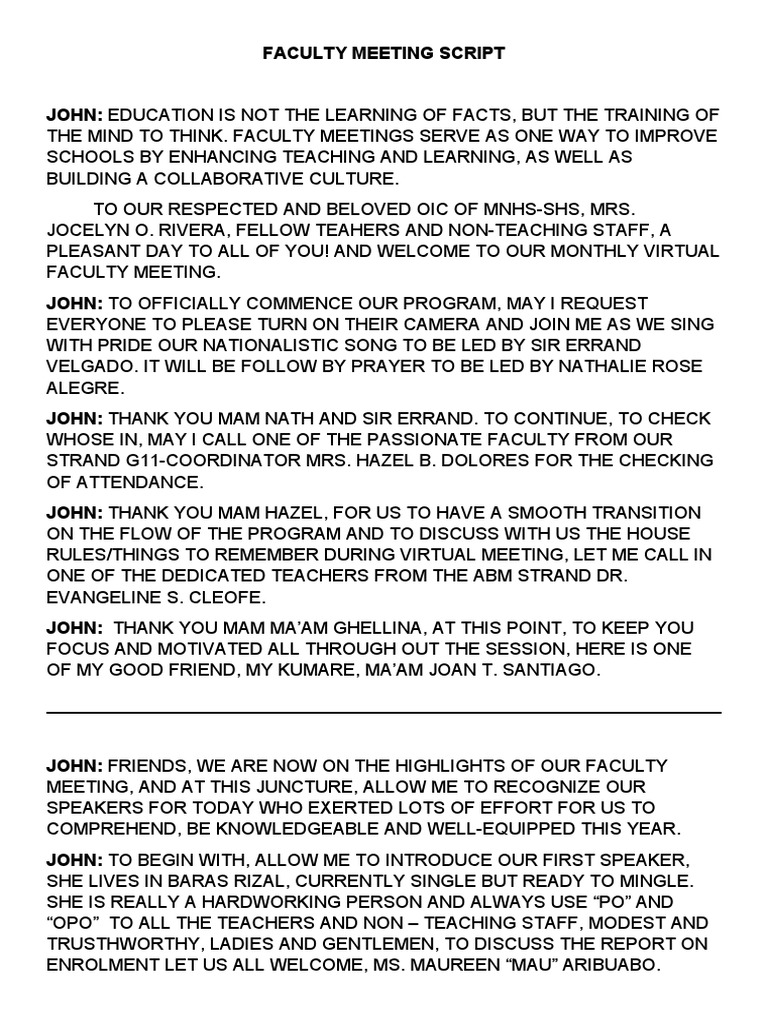 Faculty Meeting Script | PDF | Cognitive Science | Cognition