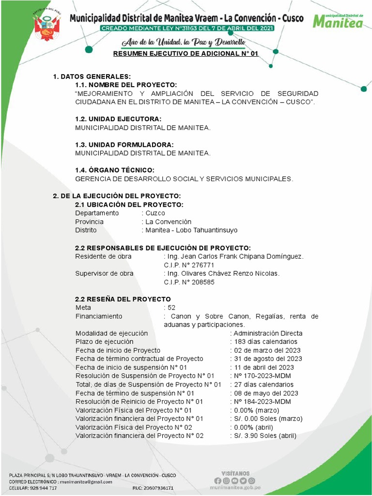 Ampliación Seguridad Ciudadana Manitea | PDF | Materiales de ...