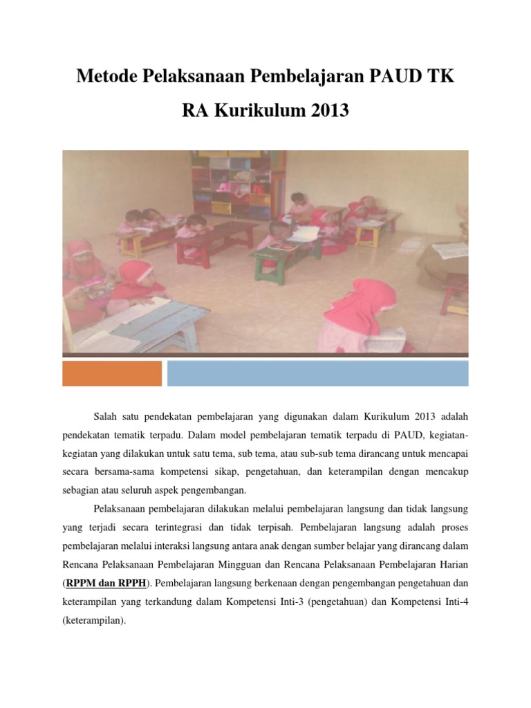 Metode Pelaksanaan Pembelajaran PAUD TK RA Kurikulum 2013 | PDF