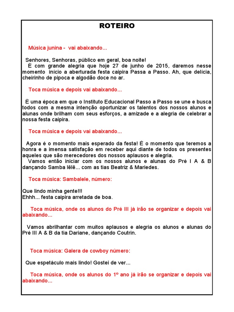 ROTEIRO Festa Junina | PDF