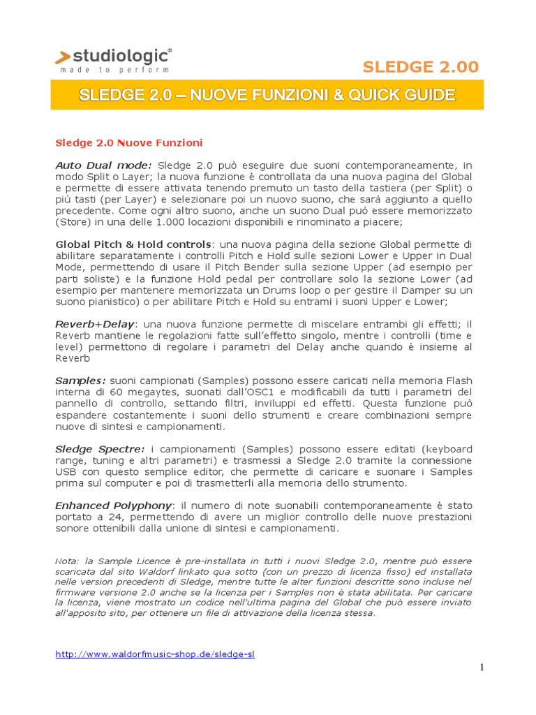 Sledge 2.0 Manual Addendum - Quick Guide - IT | PDF