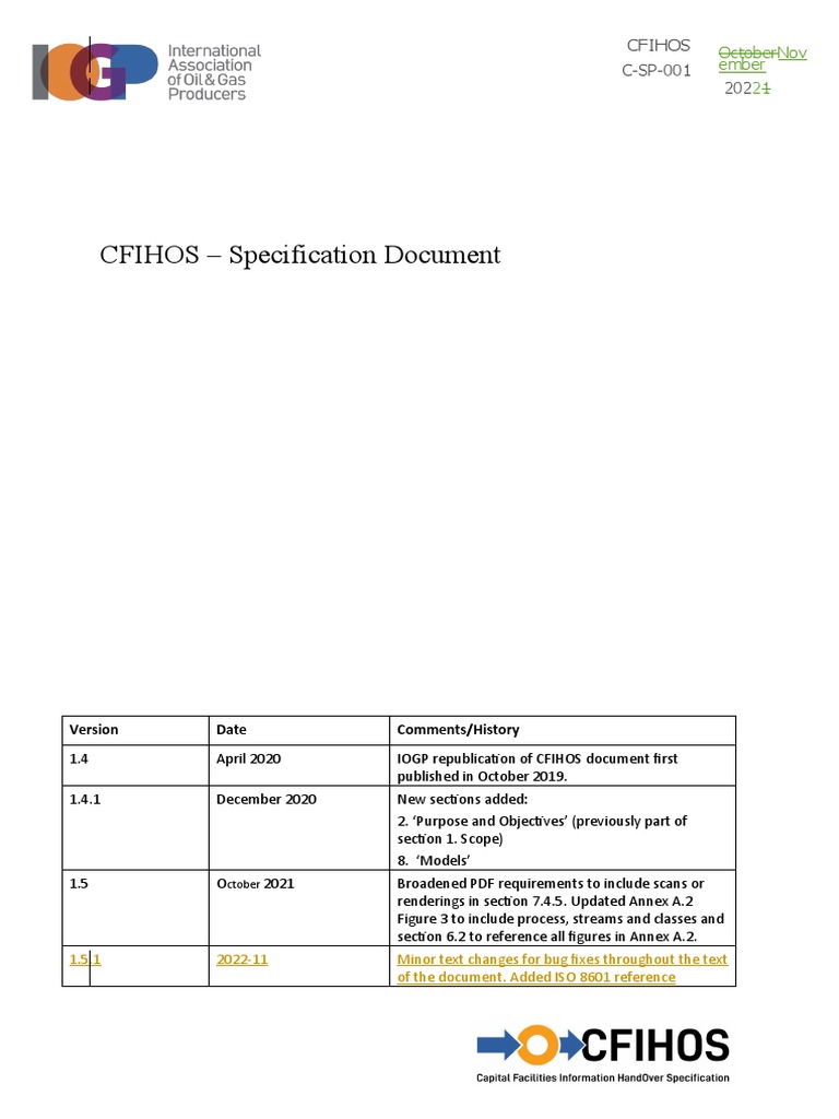 V.1.5.1 CFIHOS Specification Document | PDF
