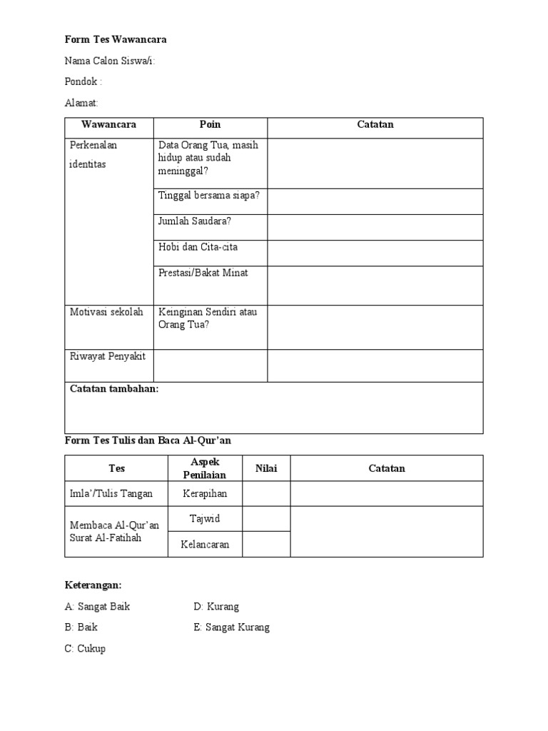 Form Penilaian Tes Seleksi | PDF