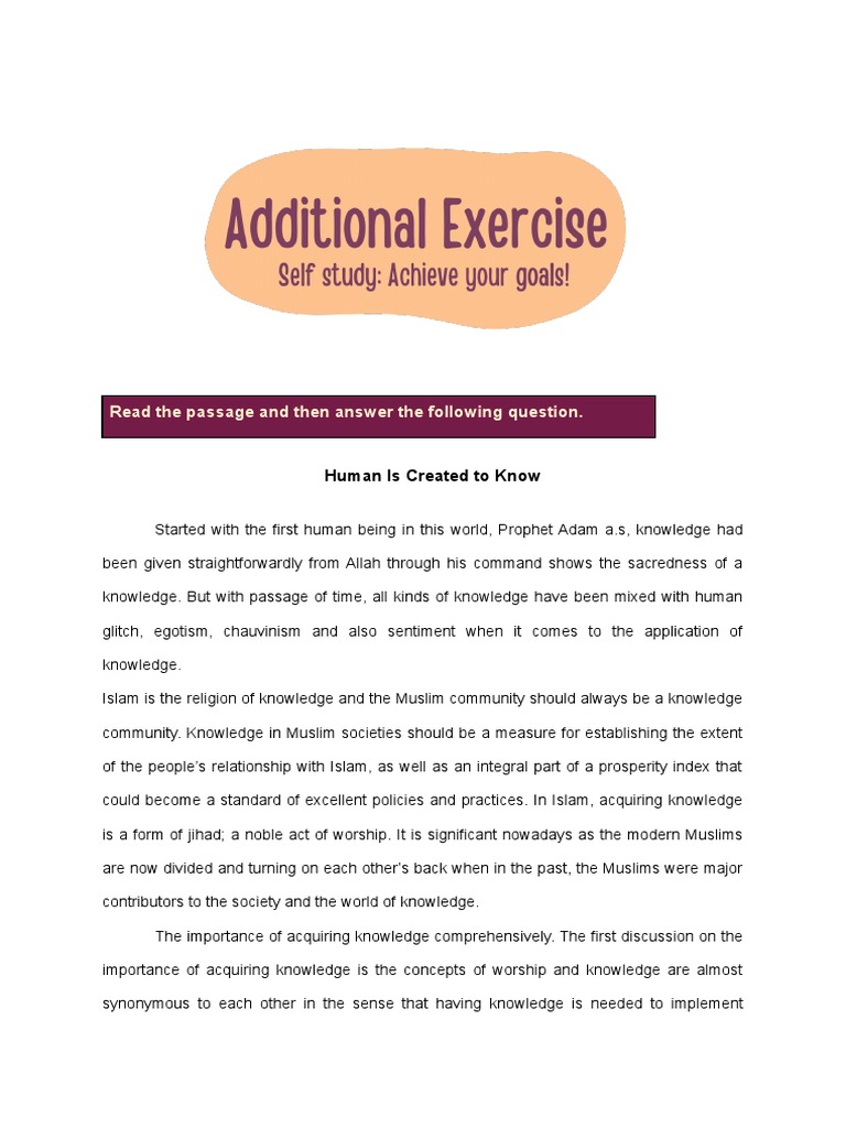 Additional Exercise 1 | PDF | Knowledge | Quran Additional Exercise 1 | PDF | Knowledge | Quran