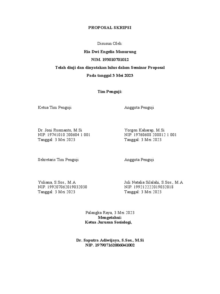 Lembar Pengesahan Proposal Skripsi_Ria Dwi | PDF