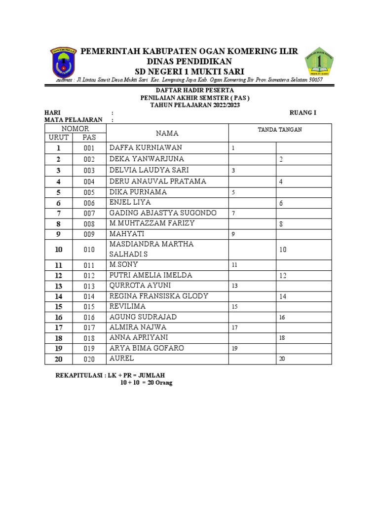 Absensi Pas 2023 | PDF