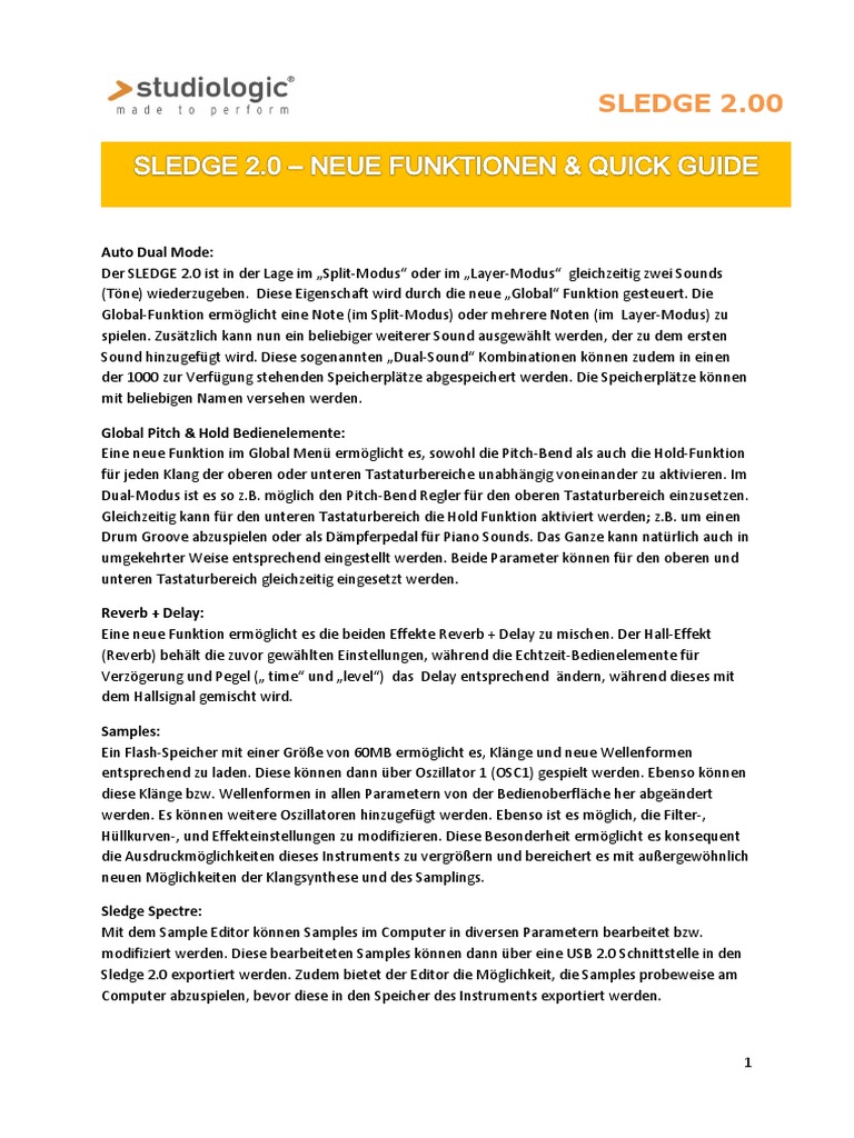Sledge 2.0 Manual Addendum - Quick Guide - de | PDF