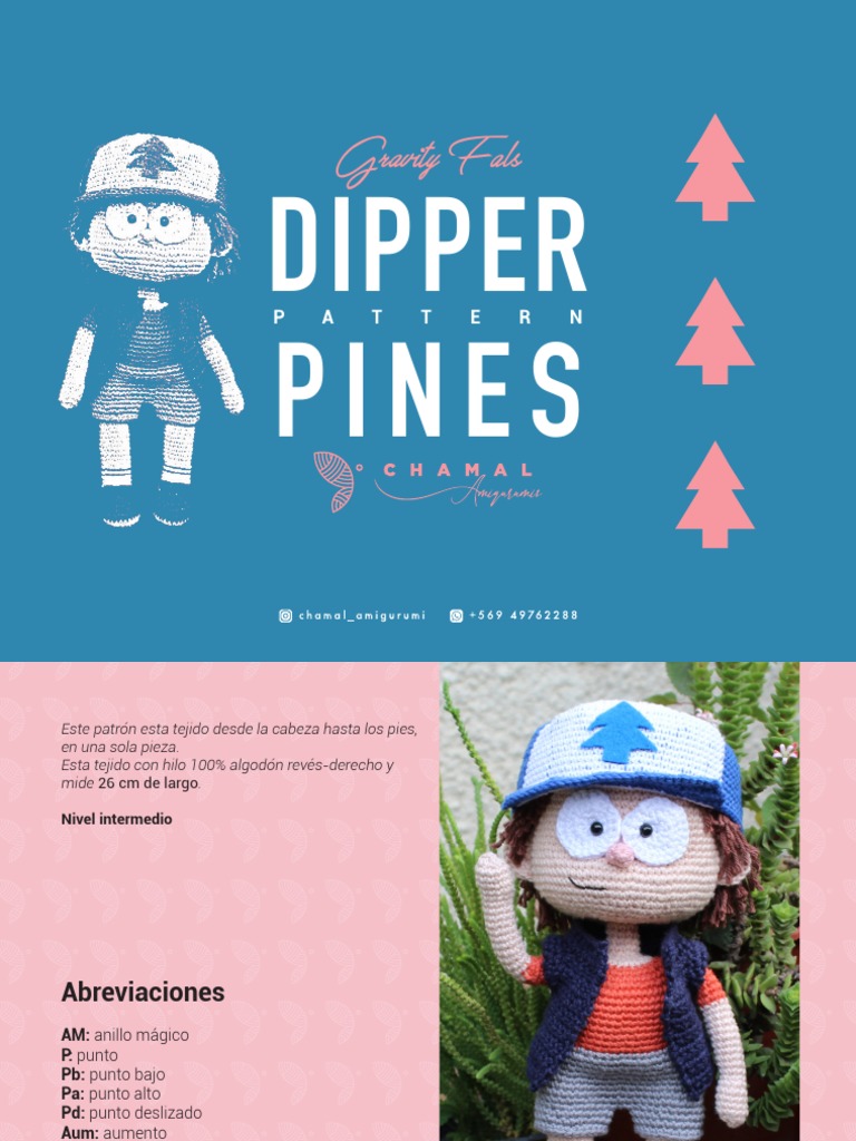 Patrón Amigurumi Dipper Pines | PDF | Tejidos | Artesanías