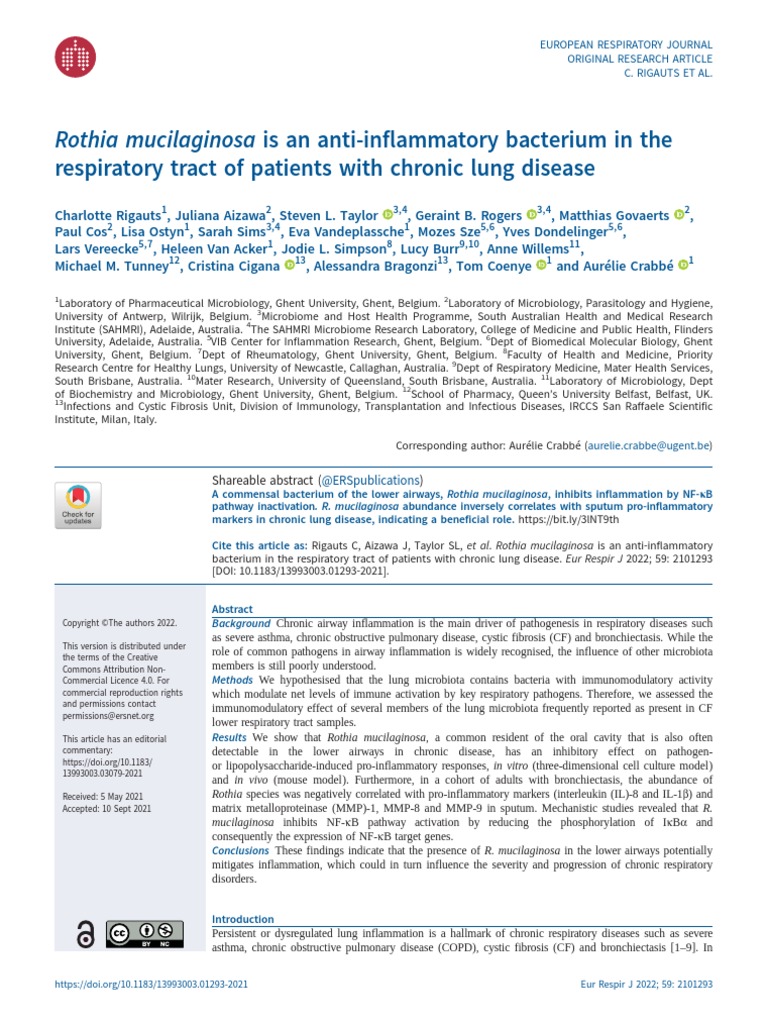 Rothia Mucilaginosa Is An Anti Inflammatory Bacterium in The ...