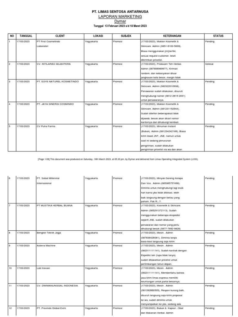 LAPORAN MARKETING | PDF