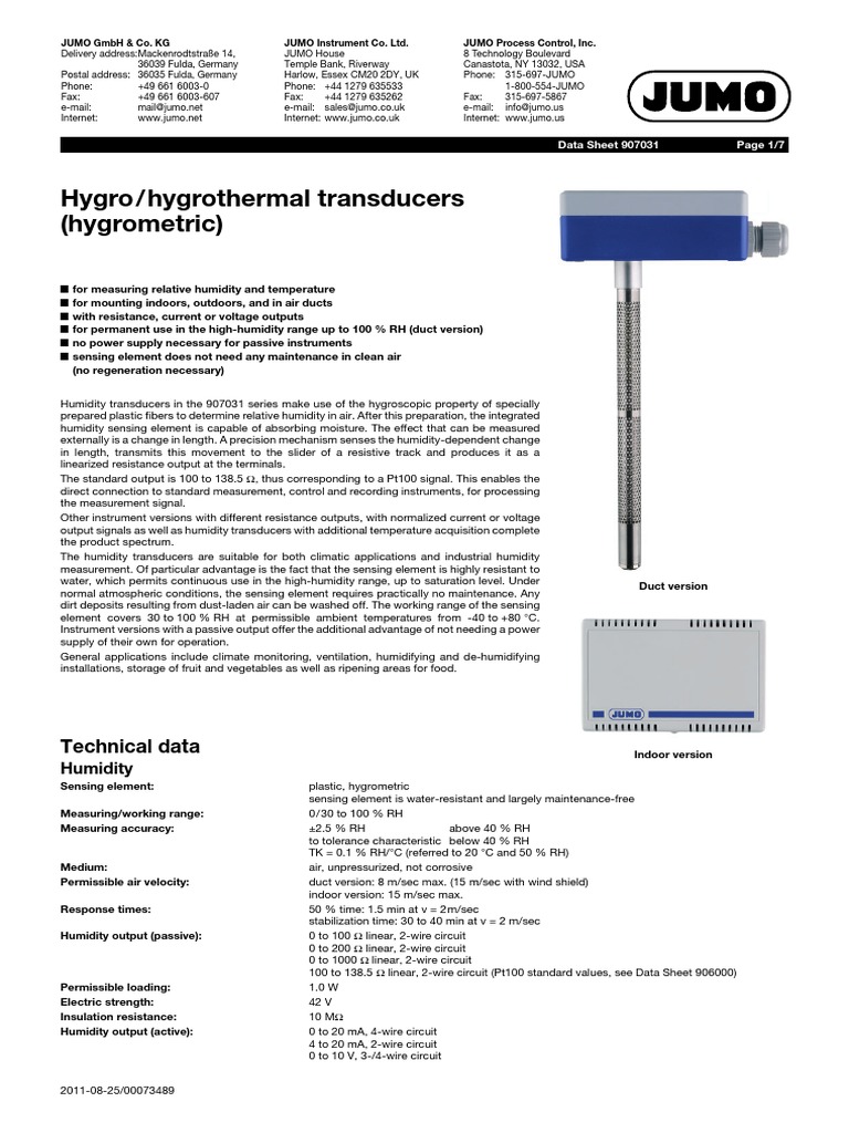 Hygro/hygrothermal Transducers (Hygrometric) : Technical Data | PDF ...