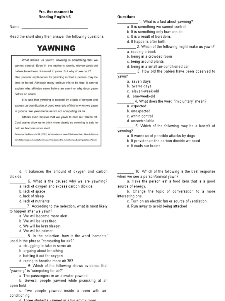 Pre-Post Reading Materials Grade 6 | PDF