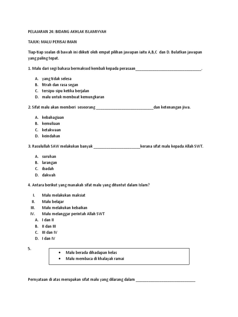 PELAJARAN 24 latihan malu perisai iman (1) | PDF