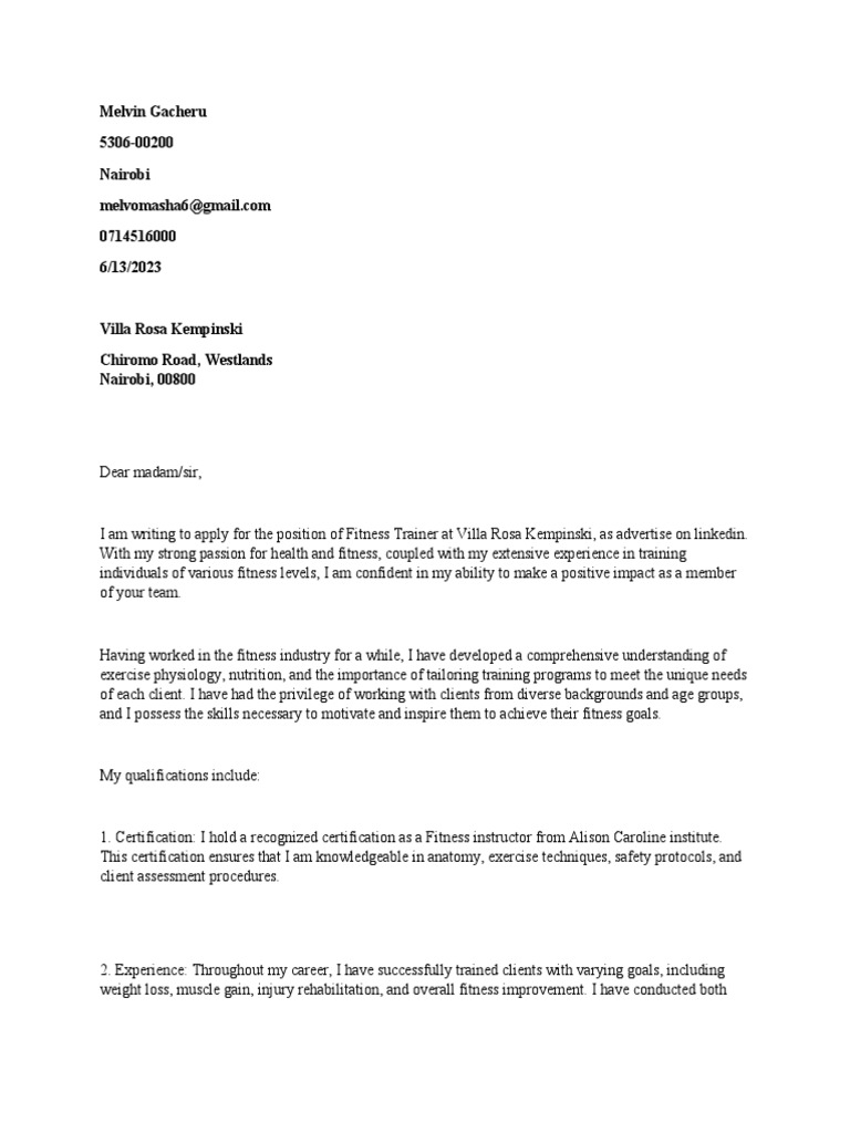 Cover Letter | PDF | Physical Fitness | Physical Therapy Cover Letter | PDF | Physical Fitness | Physical Therapy