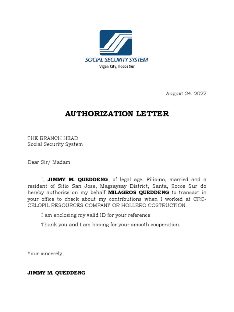 SSS AUTHORIZATION | PDF