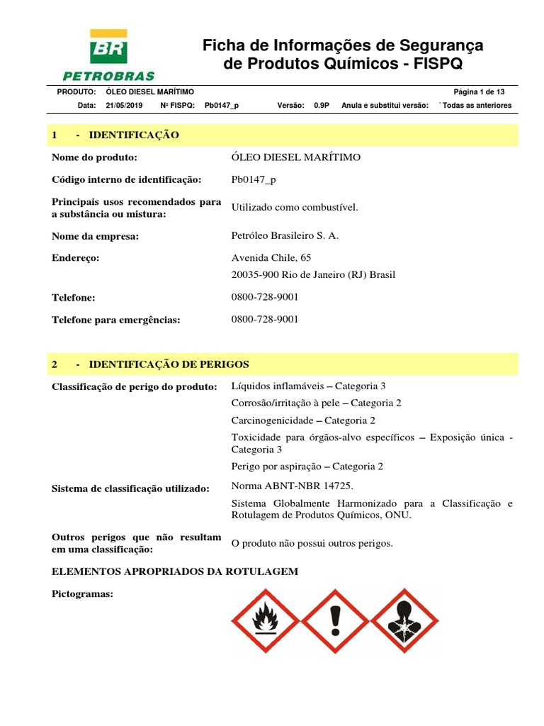 FISPQ Diesel Marítimo | Download Free PDF | Solubilidade | Diesel