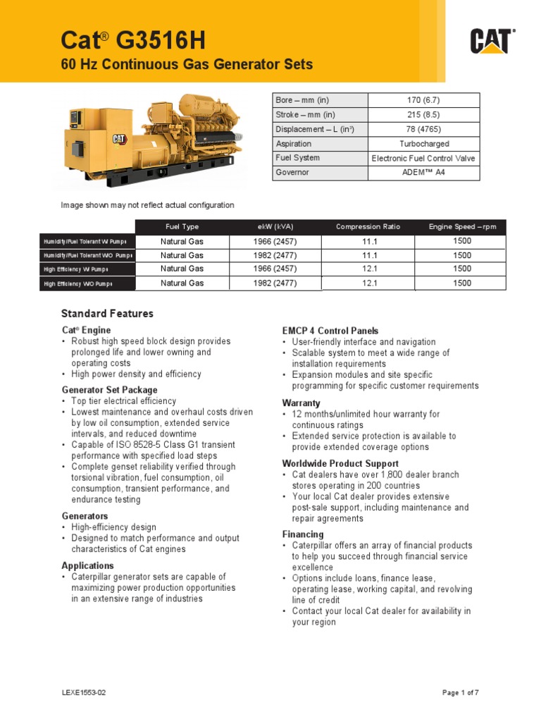 g3516h Data Sheet | PDF | Engines | Electric Generator