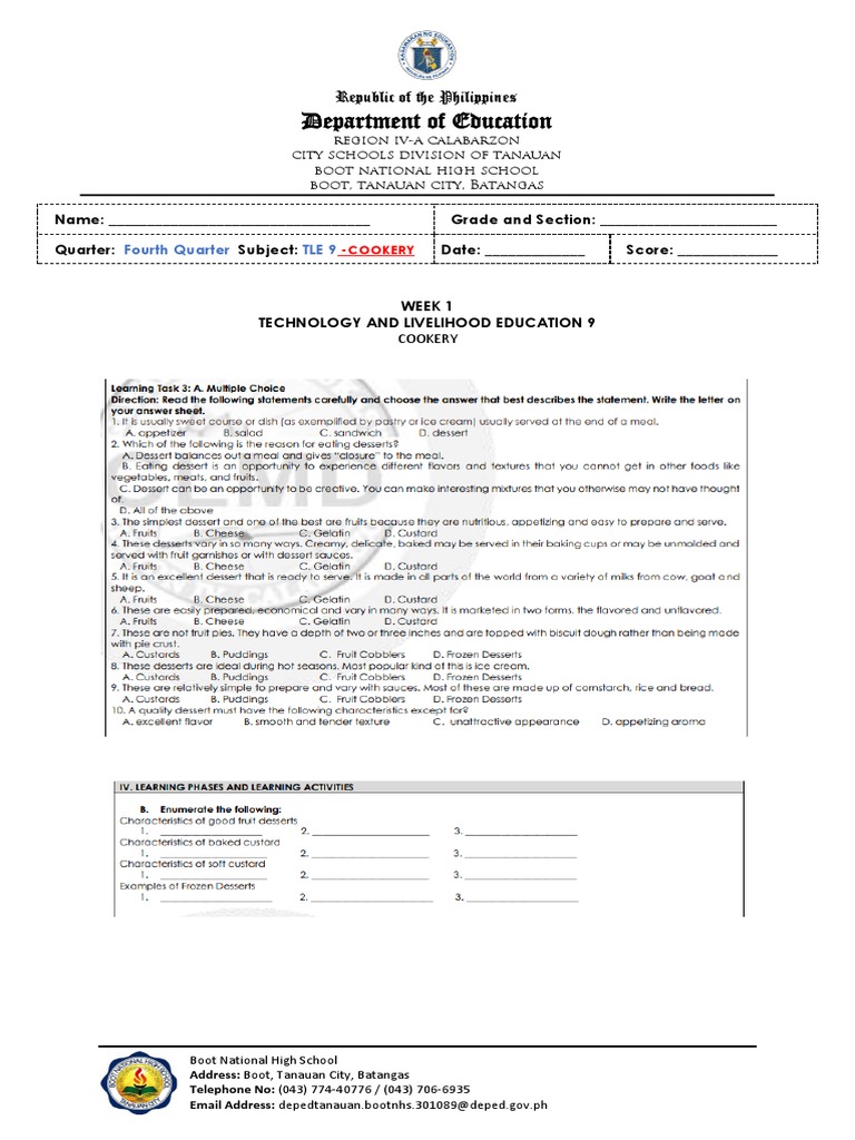 TLE 9 Cookery Curriculum Overview | PDF