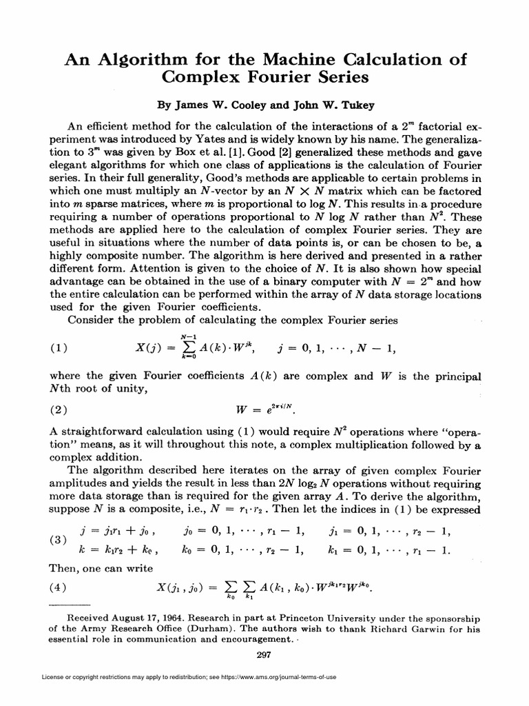 An Algorithm For The Machine Calculation of Complex Fourier Series | PDF