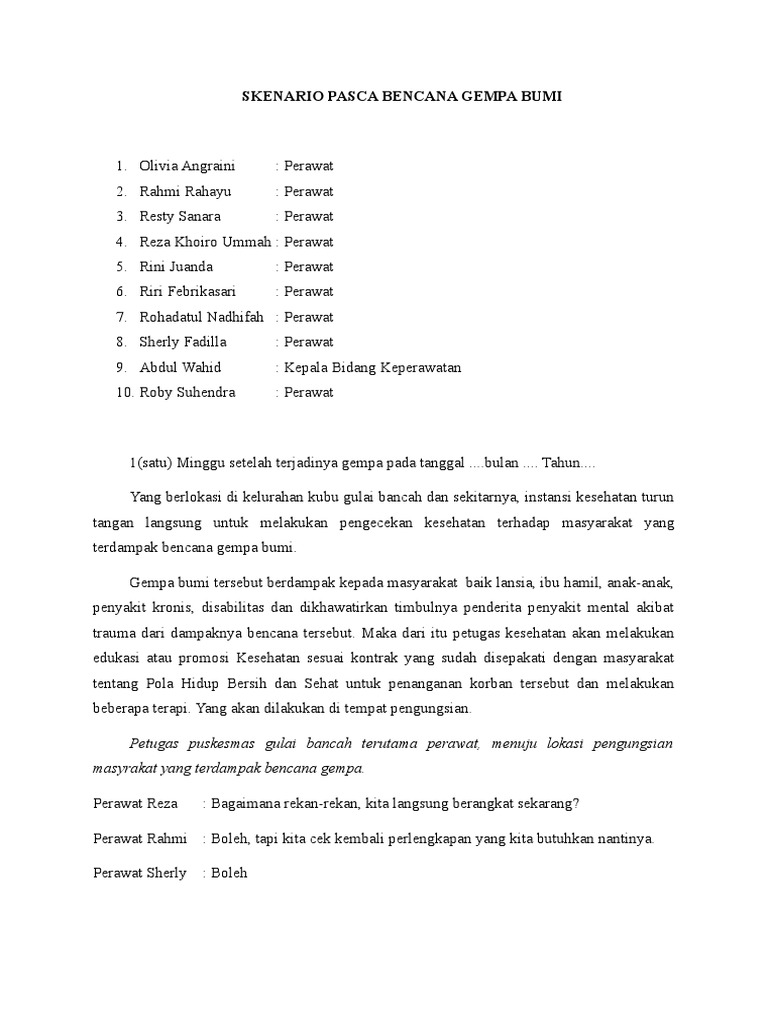 Skenario Pasca Bencana Gempa Bumi | PDF