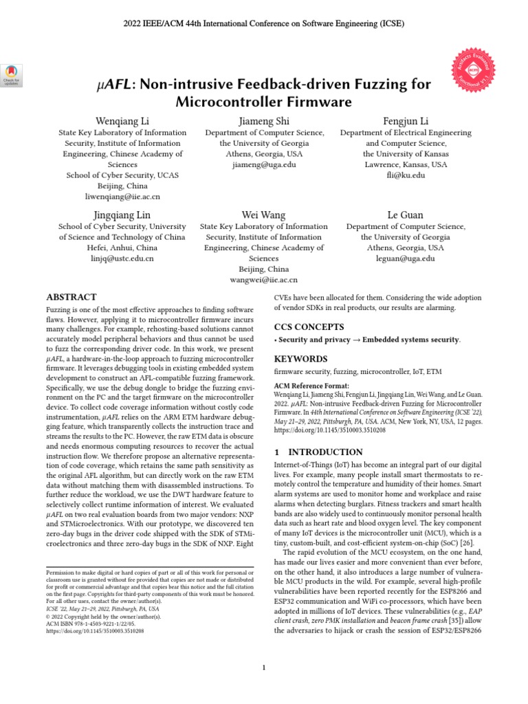 AFL: Non-Intrusive Feedback-Driven Fuzzing For Microcontroller Firmware | PDF