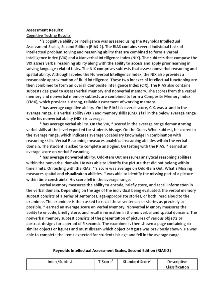 RIAS-2 Template | PDF | Intelligence | Memory